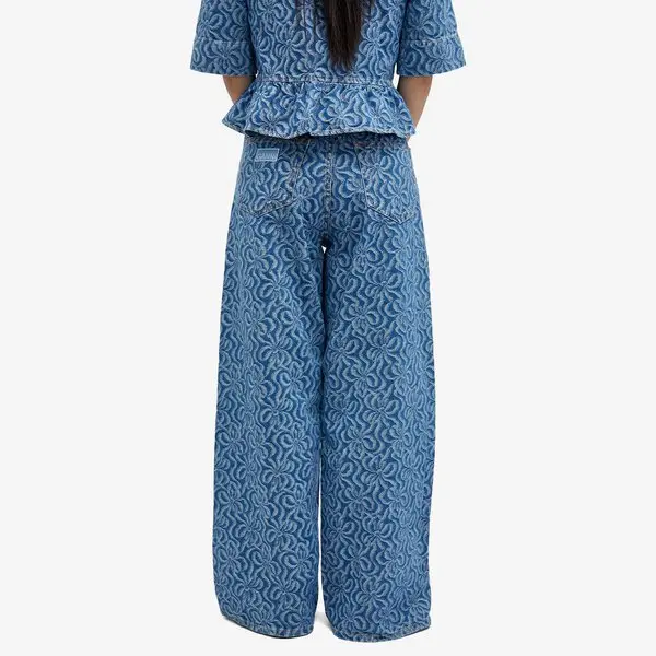 GANNI　Jacquard Denim Wide Pants Ganni Jacquard Denim Wide Pants in Mid Blue Stone | FWRD